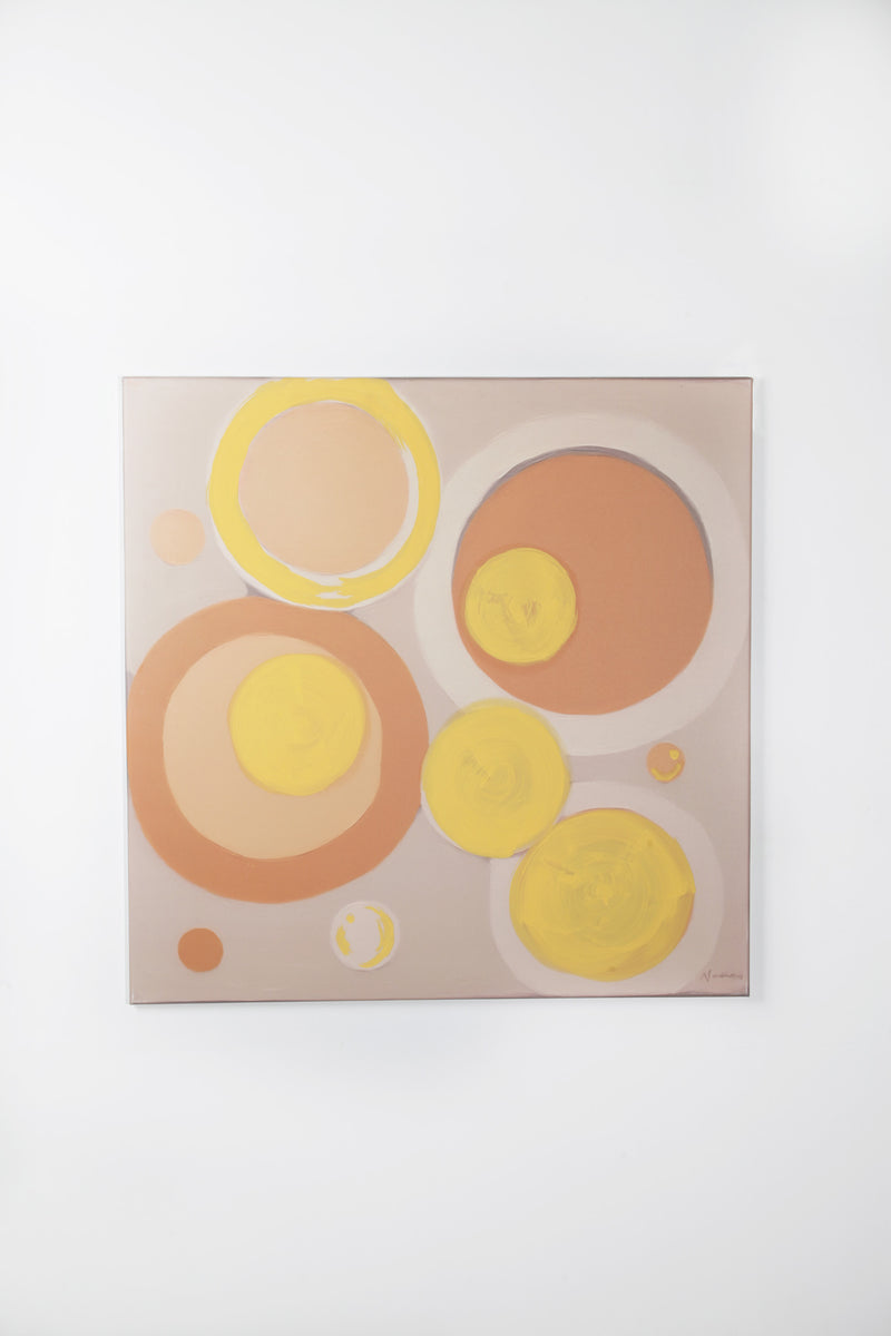 Orange + Yellow Circles Abstract Artwork (90x90cm) – ProppedUpRentals