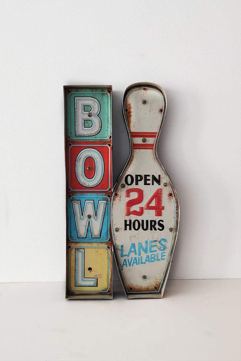 Vintage Metal Signage (Bowling) – ProppedUpRentals