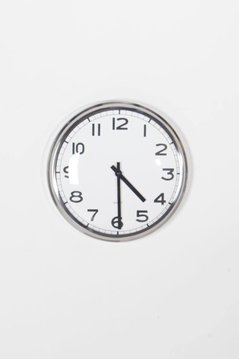 White Wall Clock with Black Numbers – ProppedUpRentals