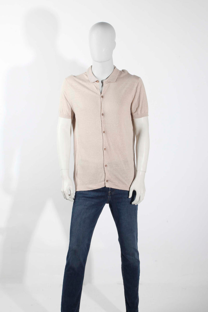 Mens Button-Up Cream Polo Shirt (Large) – ProppedUpRentals